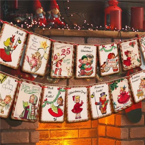 Holiday | Vintage Style Christmas Banner Decorations Traditional ...